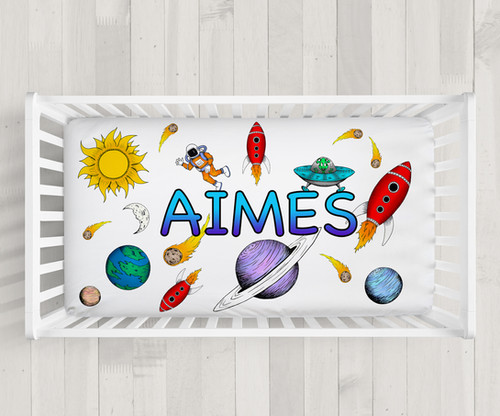 Custom Outer Space Crib Sheet | Jaxson's World