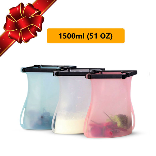 Reusable Silicone Food Storage Food Bunker Freezer Bags (3 x 1 .5 Litre ...