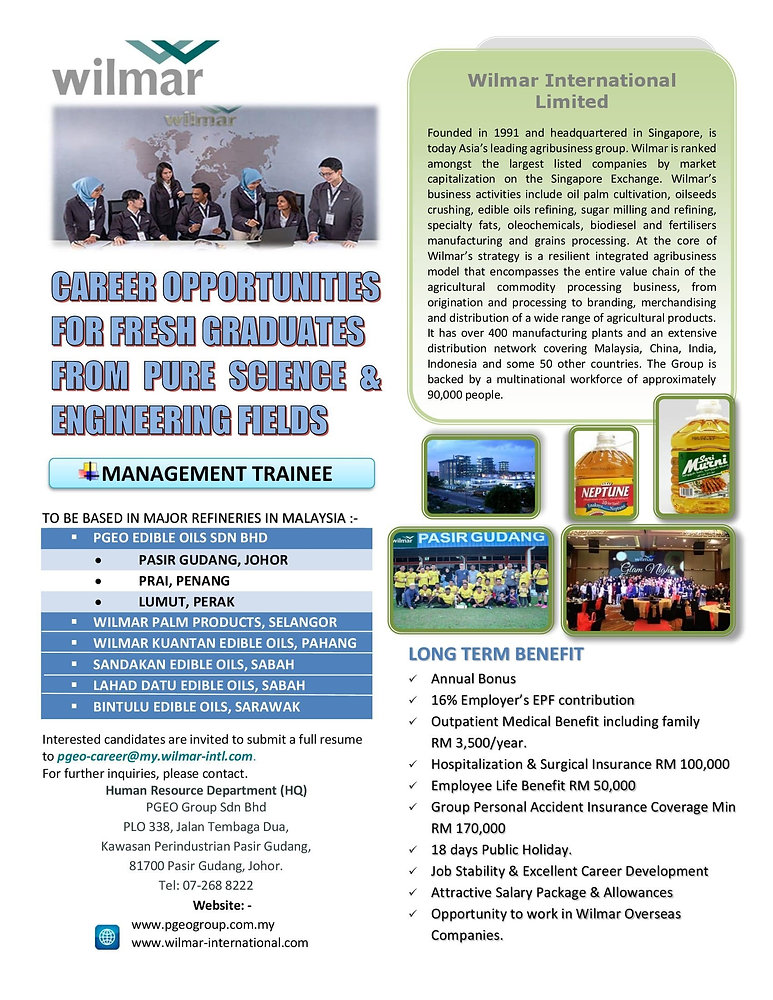 Wilmar | Career Opportunity For Fresh Graduate from Pure Science ...