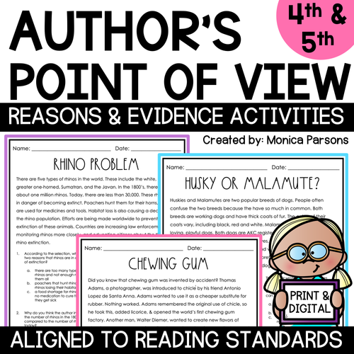 Author's Purpose Point of View Reasons and Evidence | Learning with Monica