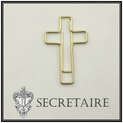 Paperclip: Gold coloured cross. Metal. Size: 3.5 cm | Secretaire
