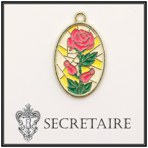 Charm: Stained glass effect, pink rose. Size: 2.8 cm [O01-A] | Secretaire