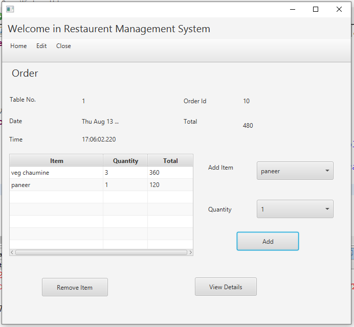 Restaurant Billing System