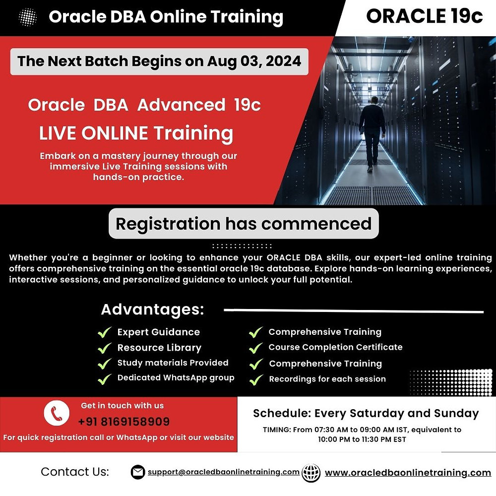 Join Our Upcoming Oracle DBA Training Batch Starting August 3, 2024