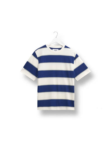 wax london / wax london Dean - Blue and Ecru Stripe Textured Organic ...
