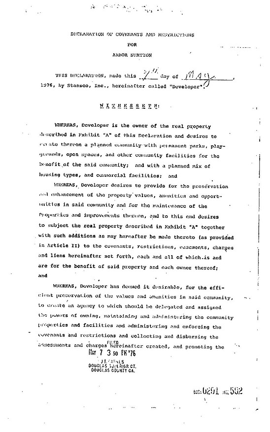 MASTER DECLARATION | Arbor Station