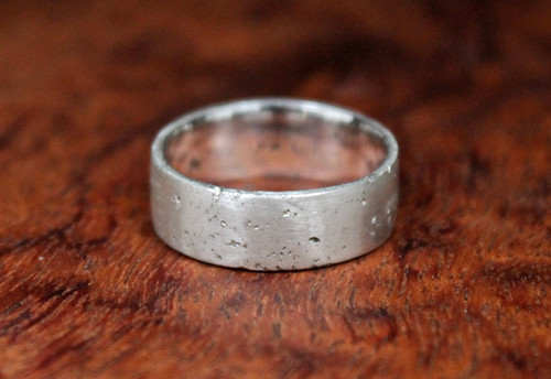 Brushed Sand Cast Silver Ring | Rustic Flat Band | WoodenGold