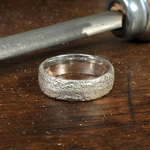 Sand Cast Silver Band 7mm | WoodenGold