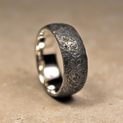 Chunky Black Silver Ring, Hammered | WoodenGold