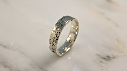 18ct White Gold Sand Cast, Textured Wedding Ring, Flat. | WoodenGold