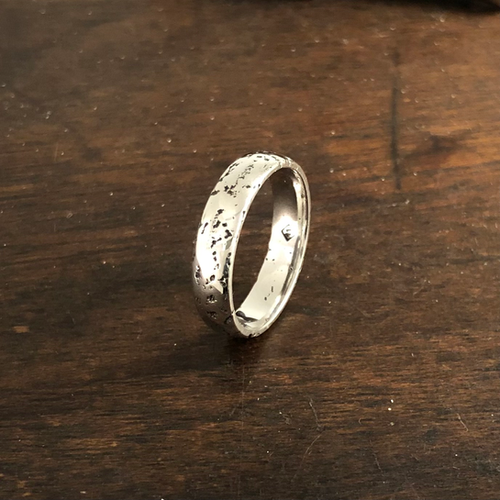 Sand Cast Stone Silver Ring, Medium 5mm Curved band. | WoodenGold