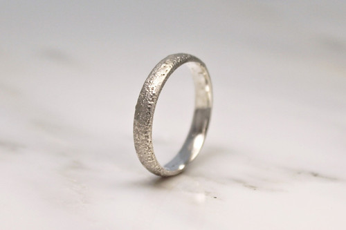 9ct Sand Cast Ring, Slim Rustic White Wedding Band. | WoodenGold