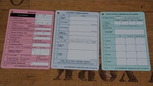 GENUINE BRITISH ARMY ISSUE COMMANDERS AIDE MEMOIRE CRIB/SLATE CARDS, x ...