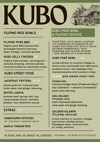 Menu | KUBO Belfast