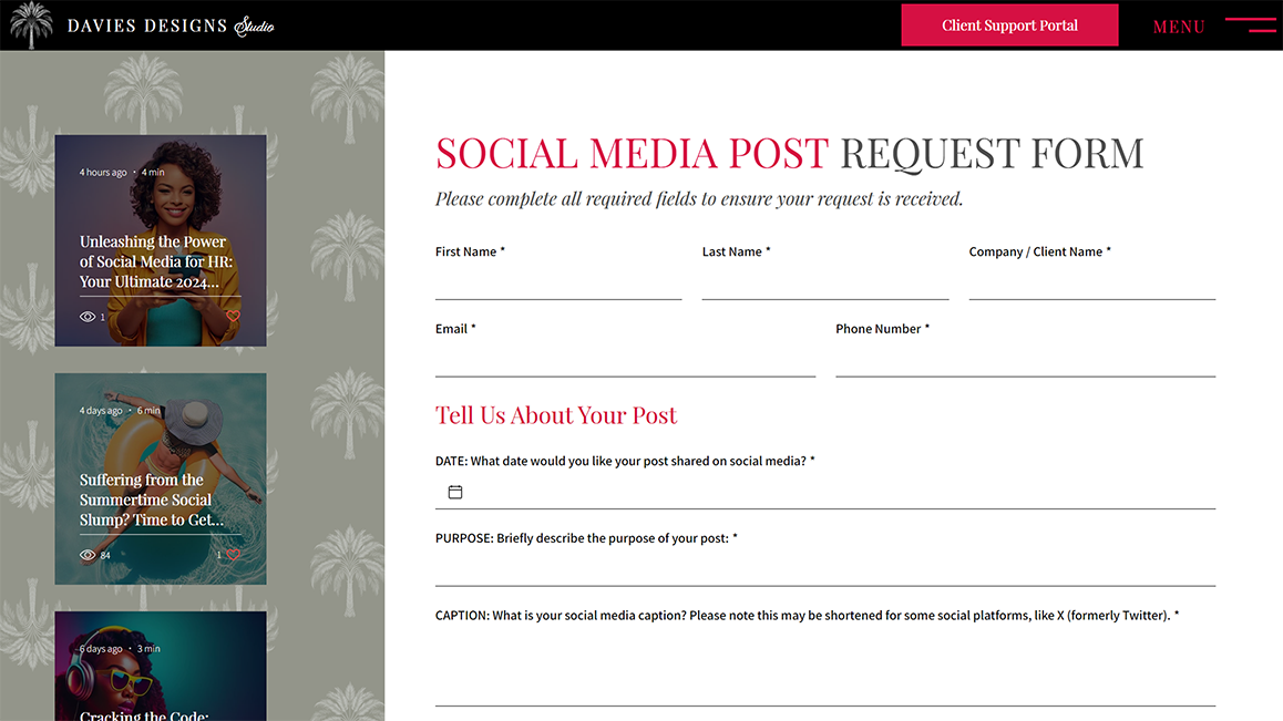 Social Media Post Request Form | Davies Designs Studio Social Media Post Request Form | Davies Designs Studio