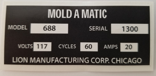 Mold-a-Matic Serial Number Plate Sticker | UNIQUE SOUVENIRS INC