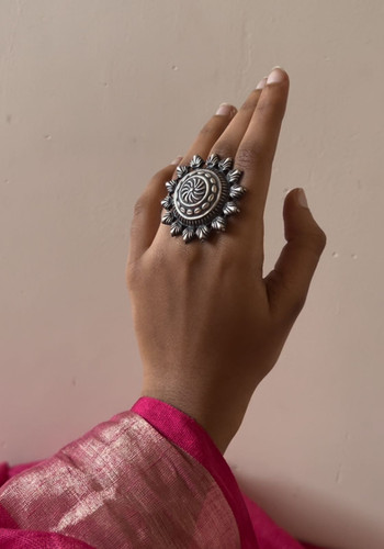 Diya Finger Ring | Tiysha Silver Jewel