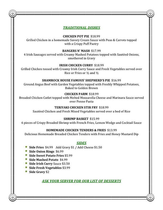 Menu | shamrock-house