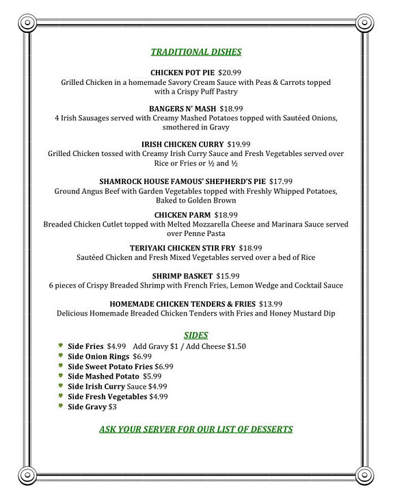 Menu | shamrock-house