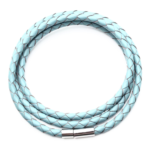 Linx Blue Braided Leather Bolo Cord Bracelet with Stainless Steel ...