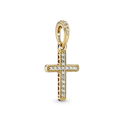 Yellow Gold Zircon Cross Dangle Charm | Linx Jewelry Company