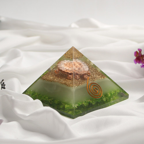 Peridot with Turtle Night Glow Pyramid for Abundance & Protection