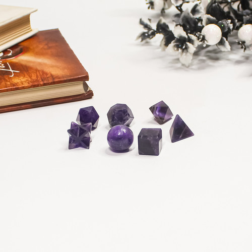 Amethyst Sacred Geometry Set – 7 Healing Crystal Shapes