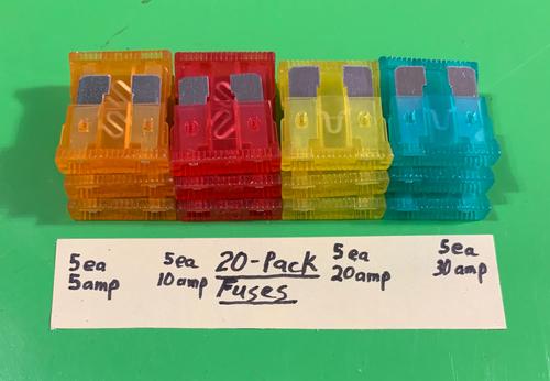 20-pack of fuses, 5 of each: 10 amp, 15 amp, 20 amp, & 30 amp ...