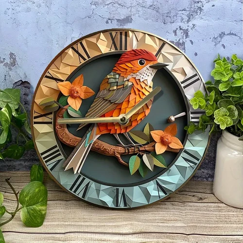 Aluminium 2d printed clock - Robin | Enchanting Delights
