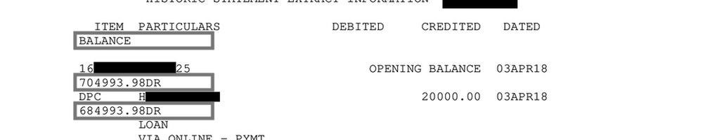 Extract transactions with wrapped balance figures on a printed bank ...