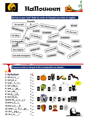 Halloween Vocabulary Worksheets -FRENCH | mflcentral