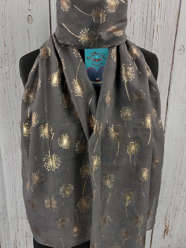 WOMEN'S DANDELION CLOCK FLOWER SCARF - GREY & GOLD GIFT WRAP/BOX | the ...
