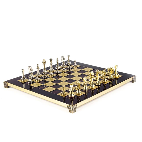 Manopoulos Classic Staunton Metal Chess Set with Gold/Silver Chessmen ...