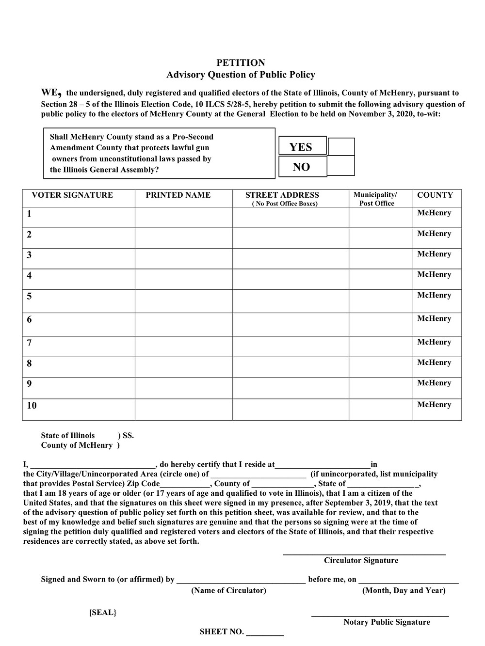 PETITION: McHenry County 2nd Amendment
