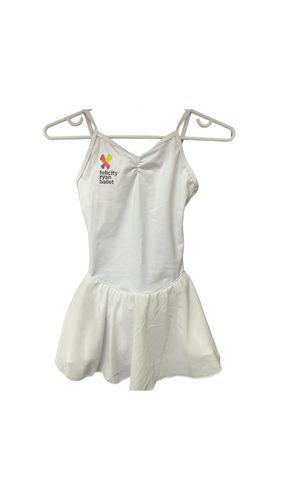 White FRB skirted leotard with logo | Felicity Ryan Ballet