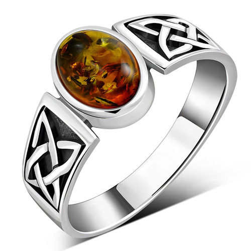 Celtic Baltic Amber Silver Ring | Celtic Thunder
