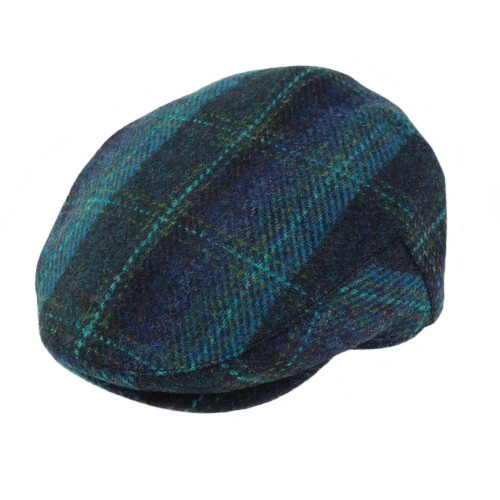 Harris Tweed County Cap in Blue with Turquoise Overcheck | Celtic Thunder