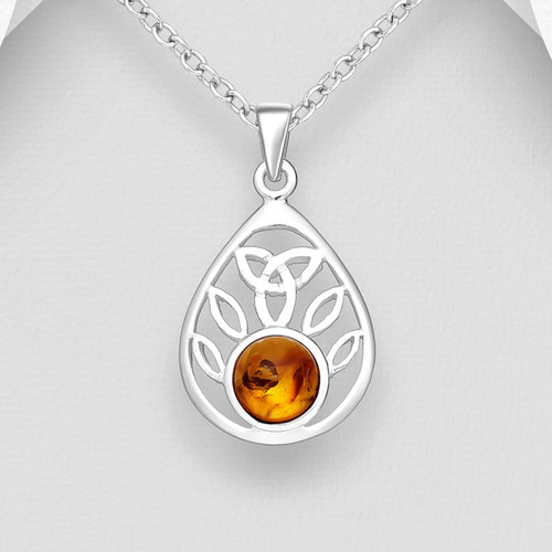 Celtic Silver Pendant Decorated with Baltic Amber | celticthunderoz