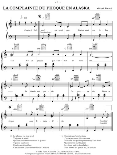 La Complainte du phoque en Alaska | Partitions-Musicales