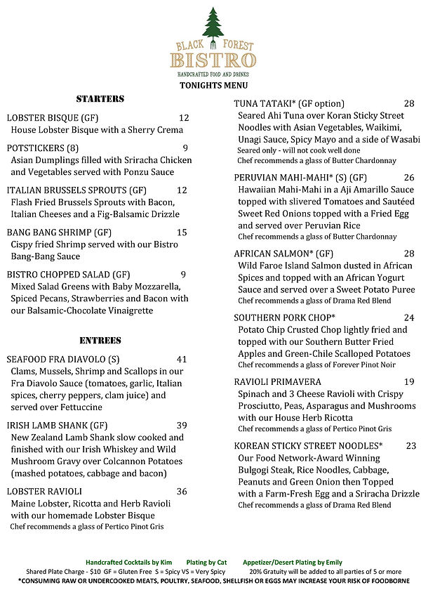 Menus | Black Forest Bistro