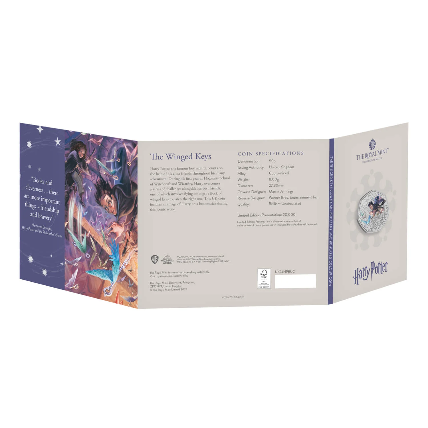 2024 Harry Potter The Winged Keys 50p - Coloured Royal Mint Pack ...