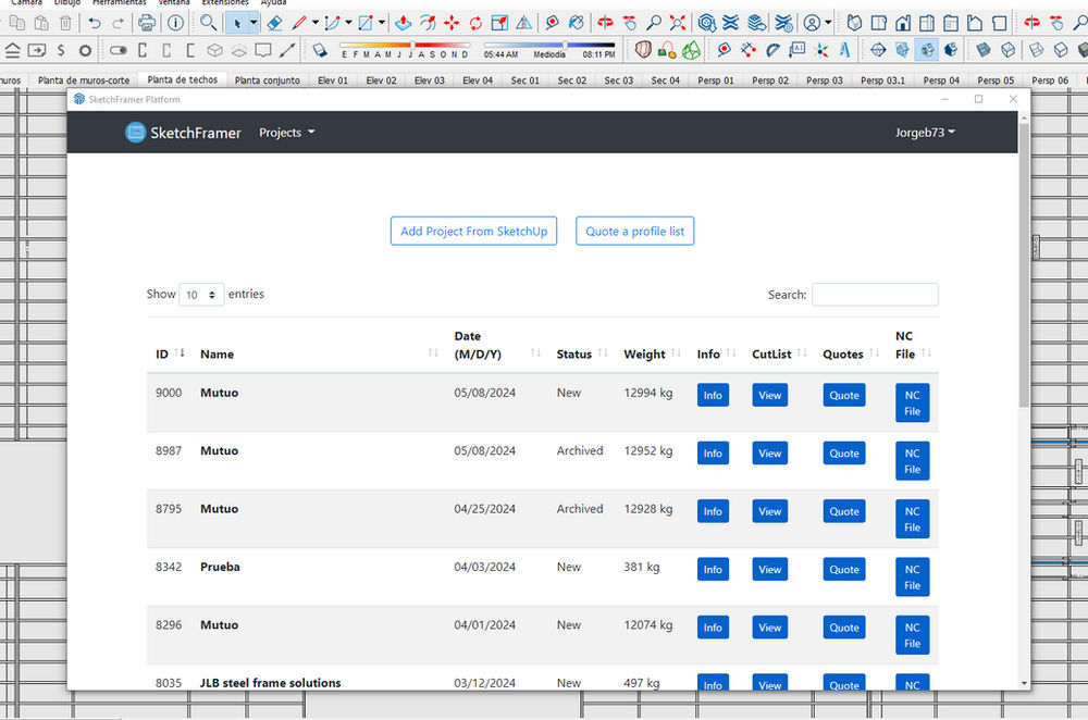 Cambios en proyectos | SKETCHFRAMER