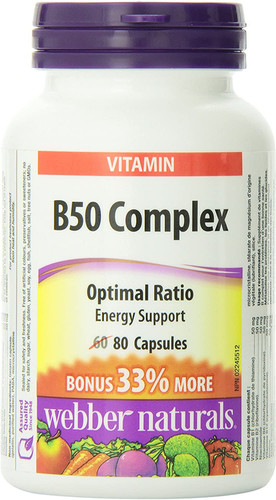 Webber Naturals Vitamin B50 Complex Easy Swallow Capsule, 50mg. 80 ...
