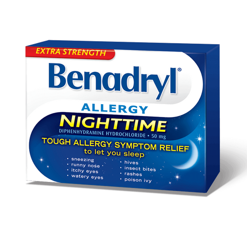 Extra Strength Benadryl Allergy Nighttime Caplets 50 mg - 24 count ...