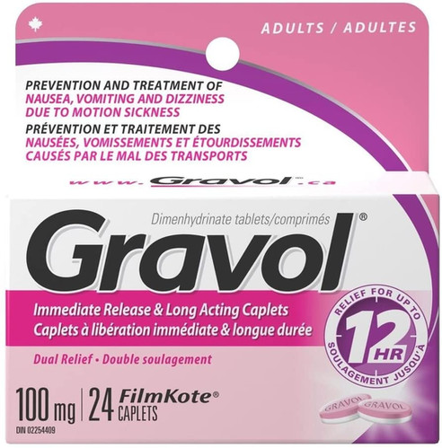 Dual Relief 12 Hour Long Lasting GRAVOL - 24 caplets | Belmont Drugs