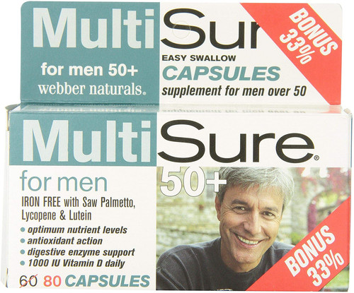 Webber Naturals MultiSure Easy Swallow Multivitamin Capsule for 50+ Men ...
