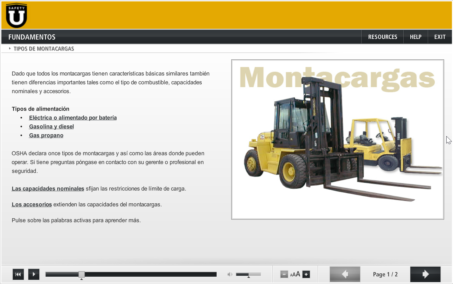 Forklift 1: Fundamentals (Spanish) Online Training Course | SafetyU.com