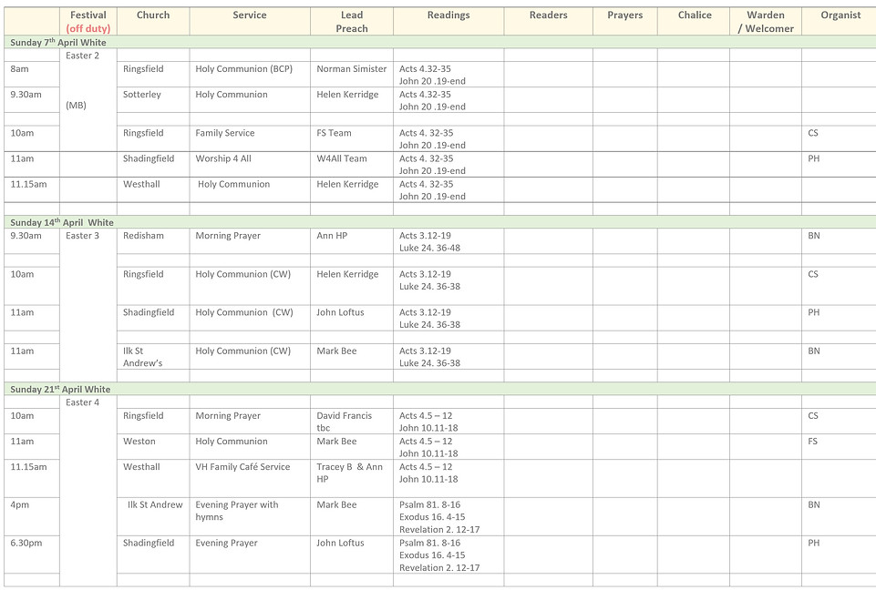 Service Rota | HR Wainford Churches