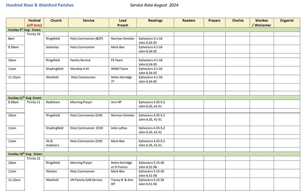 Service Rota | HR Wainford Churches
