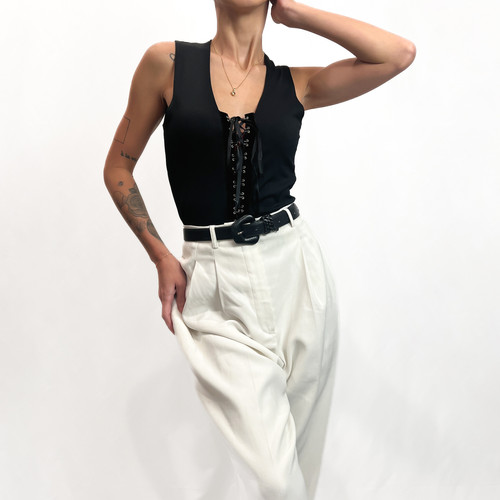 Onyx Lace Up Stretch Tank XS-M | by P. vintage